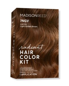 madison reed radiant hair color kit, light golden brown for 100% coverage of gray hair, ammonia-free, 7ngv lucca light brown, permanent hair dye, pack of 1