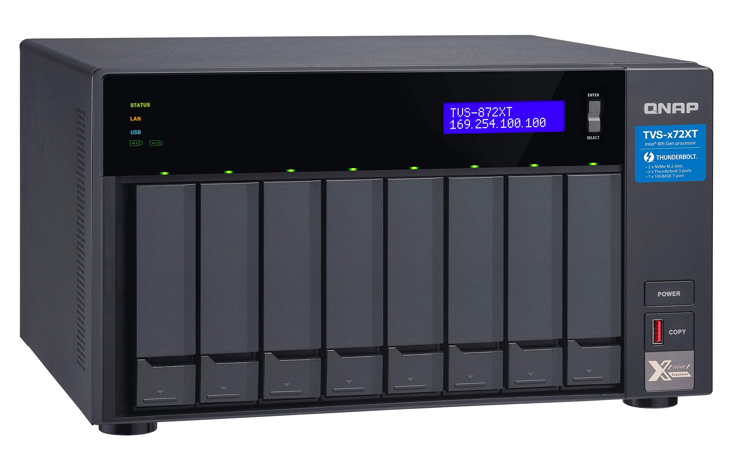 QNAP TVS-872XT-i7-16G-US Ultra-High Speed 8 Bay Thunderbolt™ 3 NAS. Intel® Core™ i7 6-Core Procssor, 16GB RAM