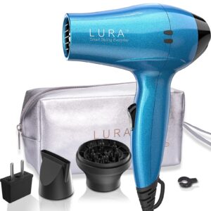 lura travel hair dryer with diffuser and concentrator:mini blow dryer with european plug,small dual voltage portable hairdryer with travel bag,compact lightweight 1200w blowdryer for men and kids