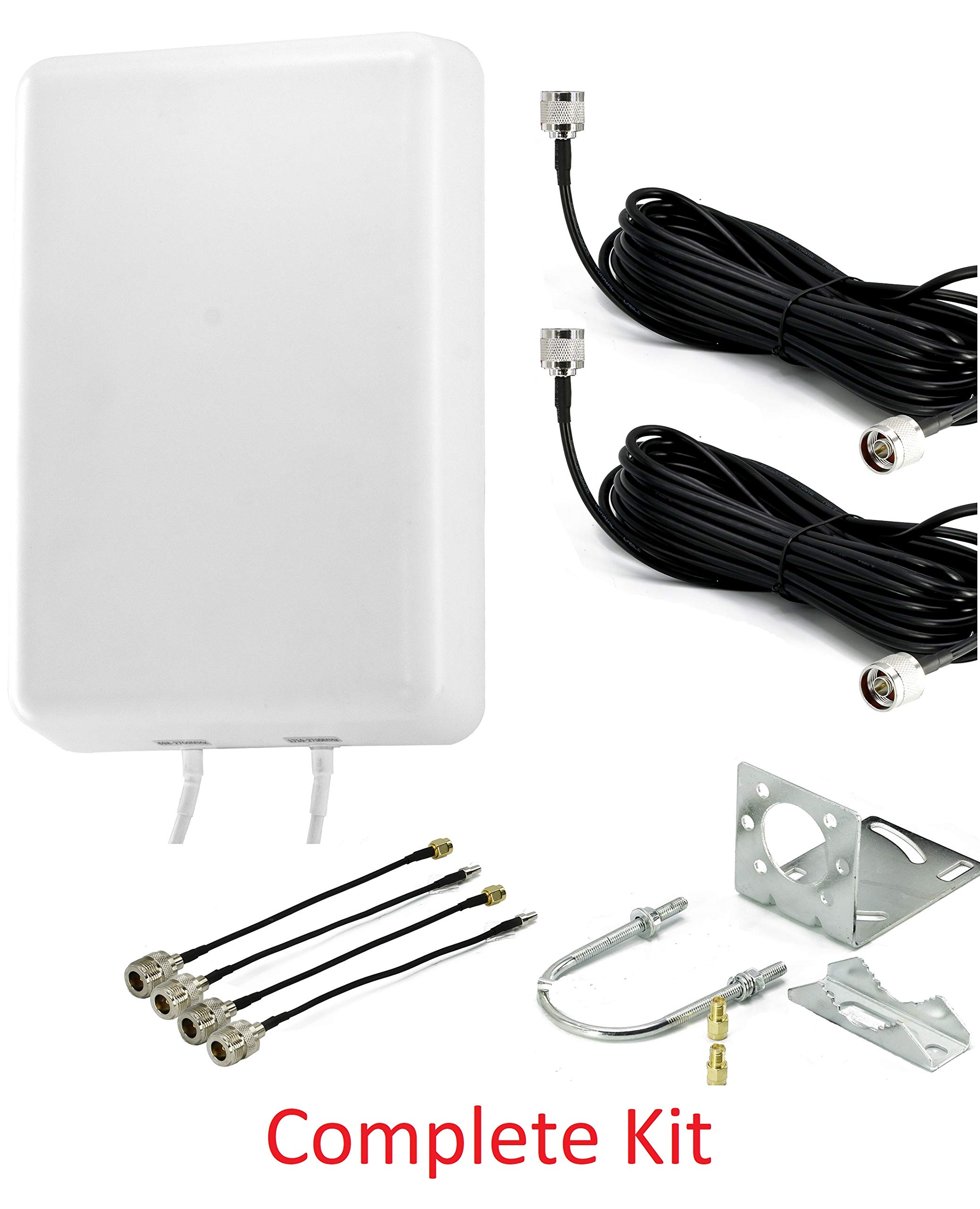 4G LTE Panel MIMO Antenna Kit, Fixed Mount Wide Band MIMO Antenna with Dual Cable SMA Cable Adapters and Mounting Kit, Frequencies 800-2700MHz, 2 x 8dBi Gain