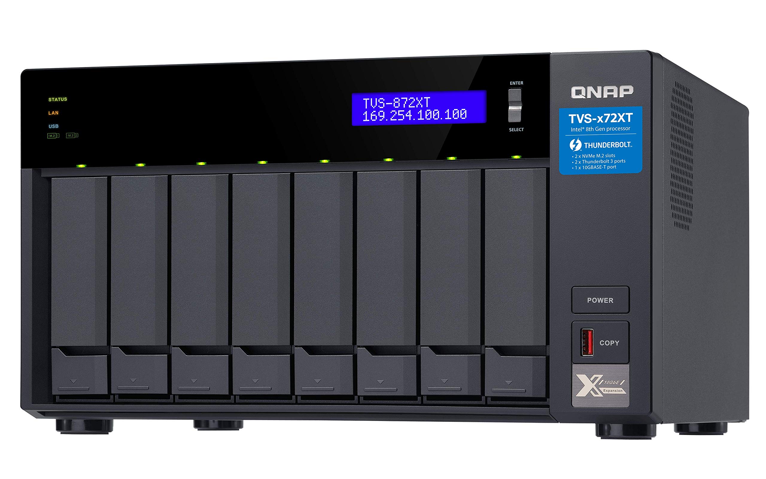 QNAP TVS-872XT-i7-16G-US Ultra-High Speed 8 Bay Thunderbolt™ 3 NAS. Intel® Core™ i7 6-Core Procssor, 16GB RAM