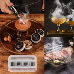 Cocktail Smoker Kit with Torch, Ice Cubes, 4 Flavors Wood Chips, Whiskey Drink Smoker Old Fashioned Smoker Kit for Whiskey Cocktail Wine, No Butane