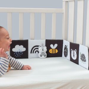 Newborn Infants 0-6 Soft Activity Book Black & White High Contrast Baby Book Infant Sensory Toys Tummy Time Soft Cloth Books Babies Textured Fabric Crinkling Shapes Patterns 0-12 Months Newborn Toys