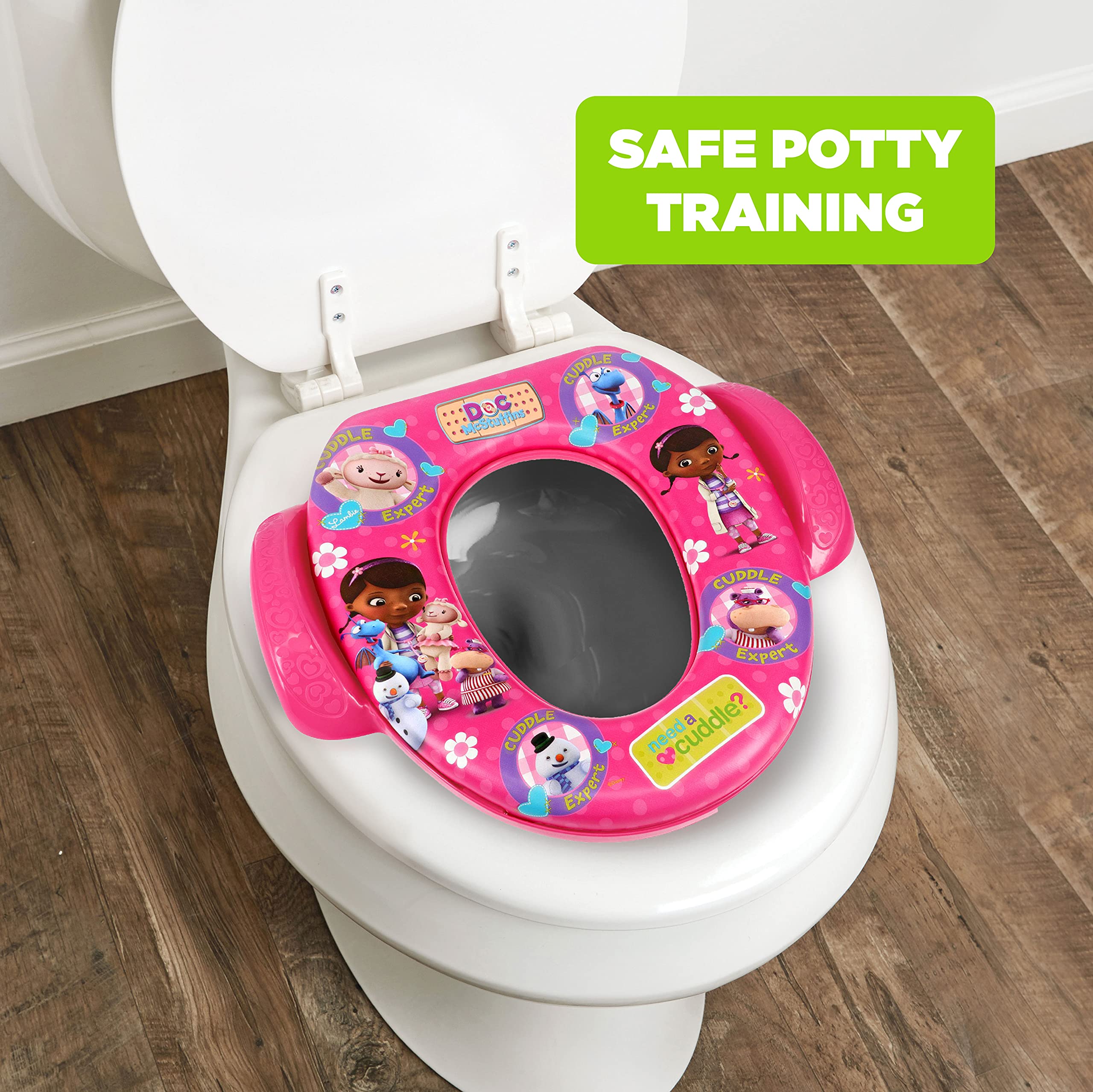 Disney Doc McStuffins "Need a Cuddle" Soft Potty Seat and Potty Training Seat - Soft Cushion, Baby Potty Training, Safe, Easy to Clean