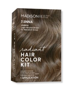 madison reed radiant hair color kit, light neutral brown for 100% coverage of resistant gray hair, ammonia-free, 7.5nna umbria light brown, permanent hair dye, pack of 1