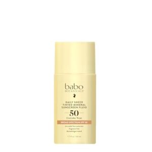 Babo Botanicals Daily Sheer Tinted Mineral Sunscreen Fluid SPF50 - Natural Zinc Oxide - Passion Fruit Oil - Golden-Hued Tint - Fragrance Free - Ultra-Lightweight - For Face - For all ages