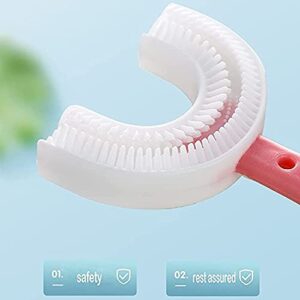 [2PC] Kids U Shaped Tooth Brush Safe Brushing For Teeth and Gums with Silicone Soft Tongue Scraper Cleaner [Ages 2-6] PINK