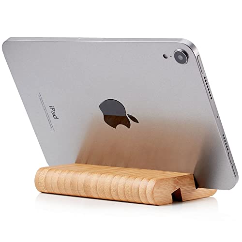 FadyDail Bamboo Cell Phone Stand Wooden Tablet Stand for Desktop, Wood Cell Phone Holder Desk Tablet Holder Mobile Stand for iPhone iPad Tablets and All Phones (Large Size)