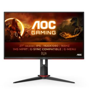 aoc gaming 27g2spu- 27 inch fhd monitor, 165hz, ips, 1ms mprt, amd freesync premium, speakers, height adjust, usb hub (1920 x 1080 @ 165hz 250 cd/m², hdmi 1.4/dp 1.2, usb 3.2), black