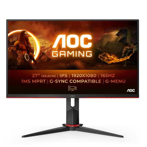 AOC Gaming 27G2SPU- 27 Inch FHD Monitor, 165Hz, IPS, 1ms MPRT, AMD FreeSync Premium, Speakers, Height Adjust, USB HUB (1920 x 1080 @ 165Hz 250 cd/m², HDMI 1.4/DP 1.2, USB 3.2), Black