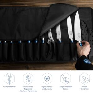 XYJ Authentic Since1986,Professional Knife Sets for Master Chefs,Knife Set with Bag,Case, Scissors,Culinary Kitchen Butcher Knives,Cooking Cutting,Damascus Laser Pattern (Blue)