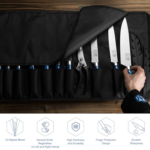 XYJ Authentic Since1986,Professional Knife Sets for Master Chefs,Knife Set with Bag,Case, Scissors,Culinary Kitchen Butcher Knives,Cooking Cutting,Damascus Laser Pattern (Blue)