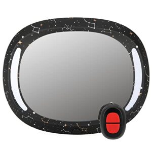 nuby led light backseat baby car mirror with remote controlled light, wide view shatter resistant mirror, adjustable, night sky