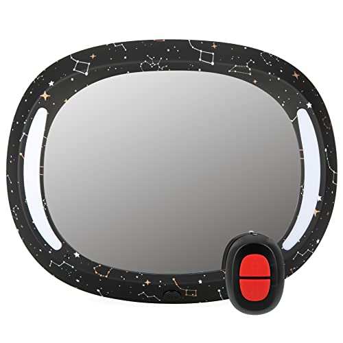 Nuby LED Light Backseat Baby Car Mirror with Remote Controlled Light, Wide View Shatter Resistant Mirror, Adjustable, Night Sky