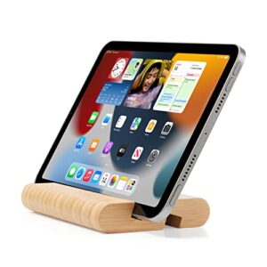 FadyDail Bamboo Cell Phone Stand Wooden Tablet Stand for Desktop, Wood Cell Phone Holder Desk Tablet Holder Mobile Stand for iPhone iPad Tablets and All Phones (Large Size)