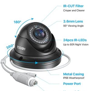 ZOSI 5MP 3K Add-on Security Dome POE Camera, 2880 x 1620 Indoor Outdoor IP Camera, 80ft Night Vision, 3.6mm Lens, 95°View Angle, IP66 Weatherproof (Only Work with Our PoE NVR)