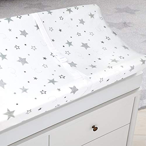 American Baby Company 2 Pack Printed 100% Cotton Knit Fitted Contoured Changing Table Pad Cover - Compatible with Mika Micky Bassinet, Golden Yellow Stars/Super Stars, for Boys and Girls