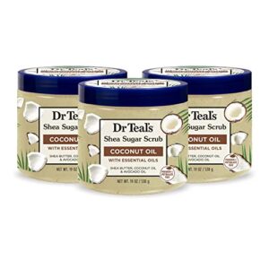 dr teal's shea sugar body scrub, coconut oil with essential oils, 19 oz (pack of 3)