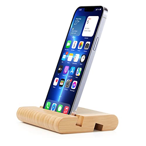 FadyDail Bamboo Cell Phone Stand Wooden Tablet Stand for Desktop, Wood Cell Phone Holder Desk Tablet Holder Mobile Stand for iPhone iPad Tablets and All Phones (Large Size)