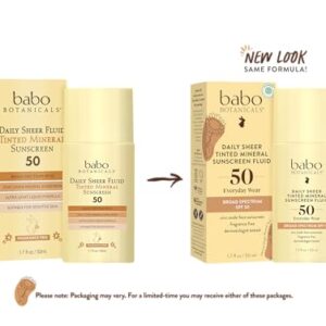 Babo Botanicals Daily Sheer Tinted Mineral Sunscreen Fluid SPF50 - Natural Zinc Oxide - Passion Fruit Oil - Golden-Hued Tint - Fragrance Free - Ultra-Lightweight - For Face - For all ages