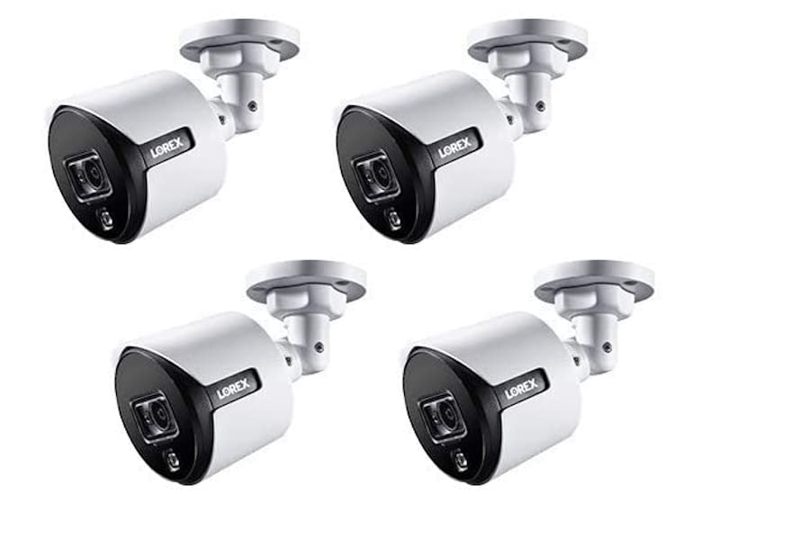 Lorex C881DA 4K Ultra HD Analog Active Deterrence Security Bullet Camera with Color Night Vision, 135ft IR NV, IP67, Works with D841, D861, D862, D871B, LHV5100, Camera Only, White, 4PK(M.Refurbished)