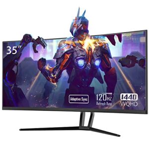 fiodio 35” ultra wide qhd 21:9 gaming monitor, with adaptive sync, 120hz refresh rate, picture in picture, by srgb 99%, 2xhdmi 2xdisplay ports, r1800, 3440*1440p, (dp cable included), black (v3l6w)