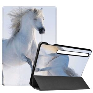 sanmufly case for samsung galaxy tab s7 fe 2021 (sm-t730/t733/t736/t738) /s7 plus 2020 12.4 inch with s pen holder, soft tpu shell slim tri-fold smart cover with auto sleep/wake, horse 13