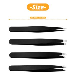 YEEPSYS 4 Pcs Professional Stainless Steel Tweezers, Women Men Precision Eyebrow Remover for Ingrown Hair, Facial Hair, Beard, Blackhead (Black)