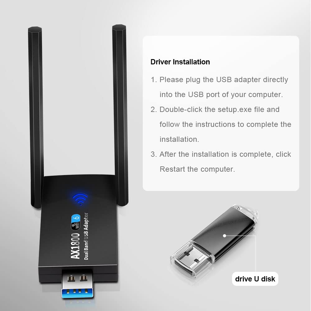 GreenByte WiFi 6 Card USB 3.0 Adapter ax1800 802.11ax Dual Brand Wireless Network for Desktop pc Laptop Gaming with MU-MIMO OFDMA Ultra-Low Latency Support Windows 7/10/11