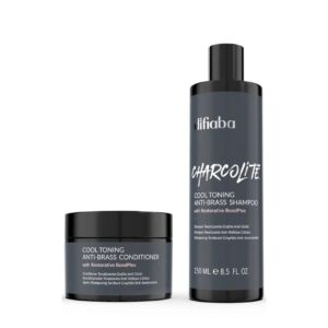 edgy difiaba charcolite cool toning anti-brass shampoo & conditioner duo set w/ restorative bondplex (w/ sleekshop teasing comb) charcoal kit bond plex (8.5 oz + 8.5 oz)