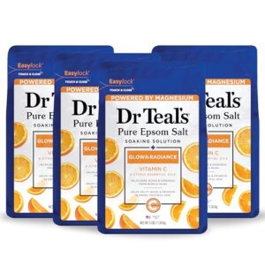 dr teal's epsom salt magnesium soak, glow & radiance with vitamin c & citrus essential oils, 3 lbs (pack of 4)