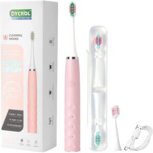 Electric Toothbrush for Adults, 4 Brush Heads and Travel case, 2 Hours Fast Charge for 50 Days, 6 Adjustable Modes Built-in 2-Minute Smart Timer IP7 Waterproof 36000 VPM Deep Clean (Pink)