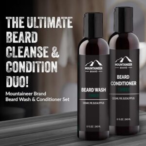 Mountaineer Brand Beard Wash and Conditioner for Men | Beard Shampoo/Beard Conditioner Set | Deep Cleans | Leaves Hair Soft and Hydrated | Timber Scent | 2 Count | 8oz