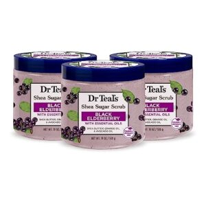 dr teal's shea sugar body scrub, black elderberry with essential oils, 19 oz (pack of 3) (packaging may vary)