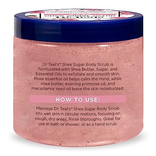 Dr Teal's Shea Sugar Body Scrub, Rose with Essential Oil, 19 oz (Pack of 3) (Packaging May Vary)