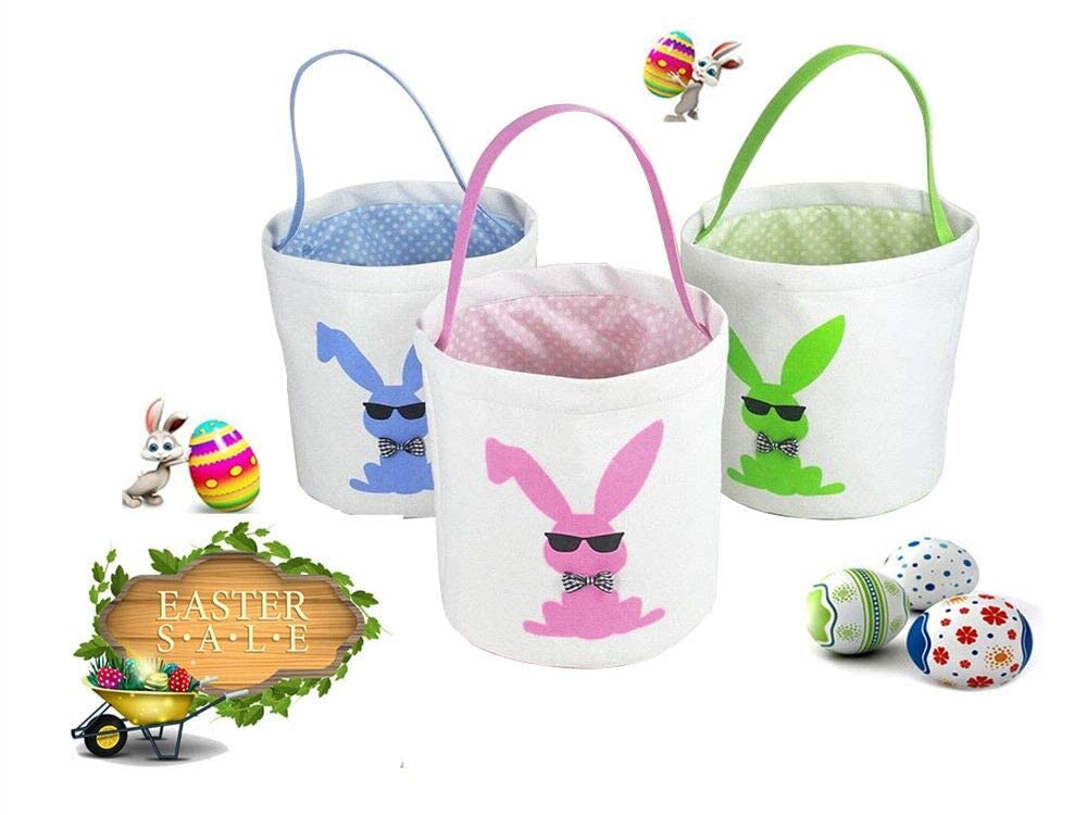 Easter Basket for Kids Easter Bunny Bag Easter Decorations (Blue - Glass)