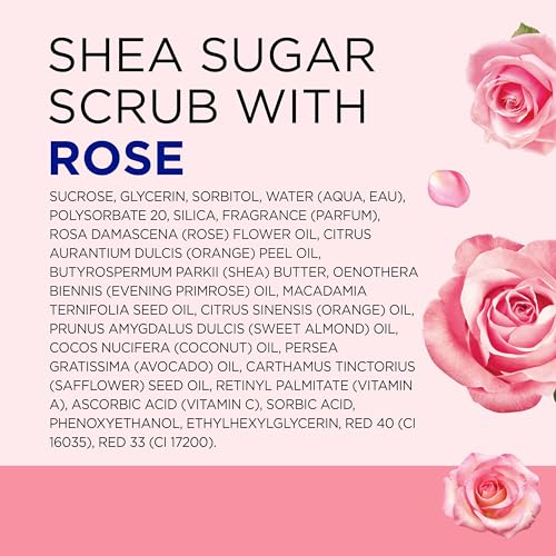 Dr Teal's Shea Sugar Body Scrub, Rose with Essential Oil, 19 oz (Pack of 3) (Packaging May Vary)