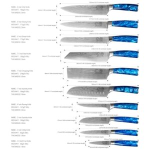 XYJ Authentic Since1986,Professional Knife Sets for Master Chefs,Knife Set with Bag,Case, Scissors,Culinary Kitchen Butcher Knives,Cooking Cutting,Damascus Laser Pattern (Blue)