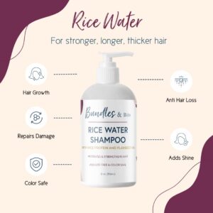 Bundles & Bits Rice Water Shampoo and Conditioner Set - Regrowth, Thinning Hair and Anti-Hair Loss - Plant-Based, Sulfate Free, For All Hair Types, 2 Piece Set