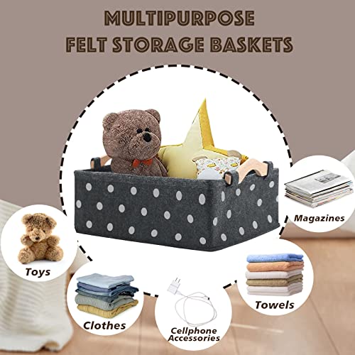 KWLET Small Storage Baskets Felt Fabric Decorative Storage Bins Long Narrow Basket for Shelves Office Bedroom Living Room Kitchen Home Light Grey, 3 Pack