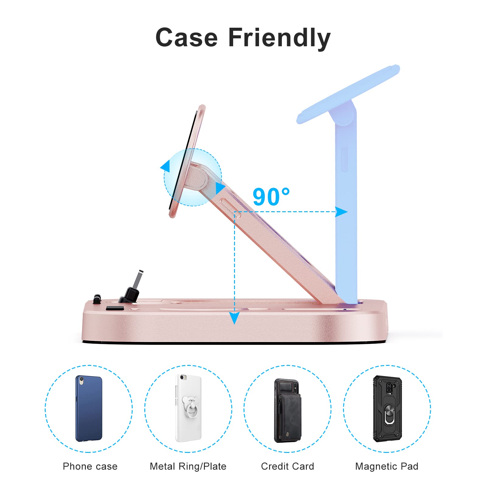 Charging Station for Multiple Devices Apple, 3 in 1 Charging Dock for iPhone/AirPods Series, Portable Charging Stand for iWatch Series 8/Ultra/7/6/5/4/3/2/1/SE(with 15W Adapter and Cable) Rose Gold