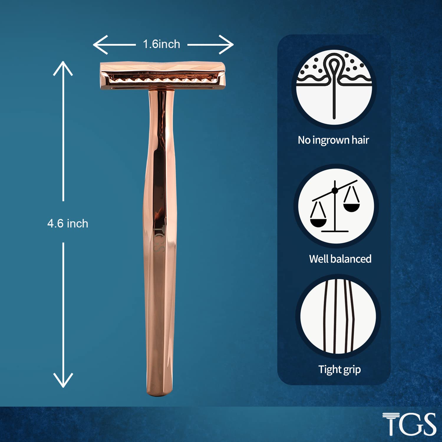 The Grooming Society Double Edge Safety Razor, Classic for Men and Women, Reusable Safety Razor, Metal Long Handle Safety Razor, 10 Blade Refill (Rose Gold)