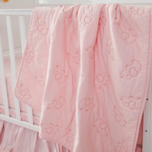 brandream girls nursery bedding embroidered elephant crib bedding set chic sweet pink farmhouse baby cotton quilt set, 3 pieces