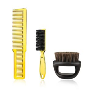 3 pieces barber brush and barber comb set, with barber blade cleaning brush beard brush hair cutting comb, for men women beauty salons home use – gold