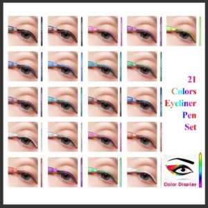 RDGWFB 21 Colors Eyeliner Pen Set, Eyeliner Pencil Set, Waterproof Colorful Eyeliner Kit Long Lasting Eyeshadow Pencil Eye&Lip Liner Professional Eye Makeup Set Pearl Eye Liner for Women