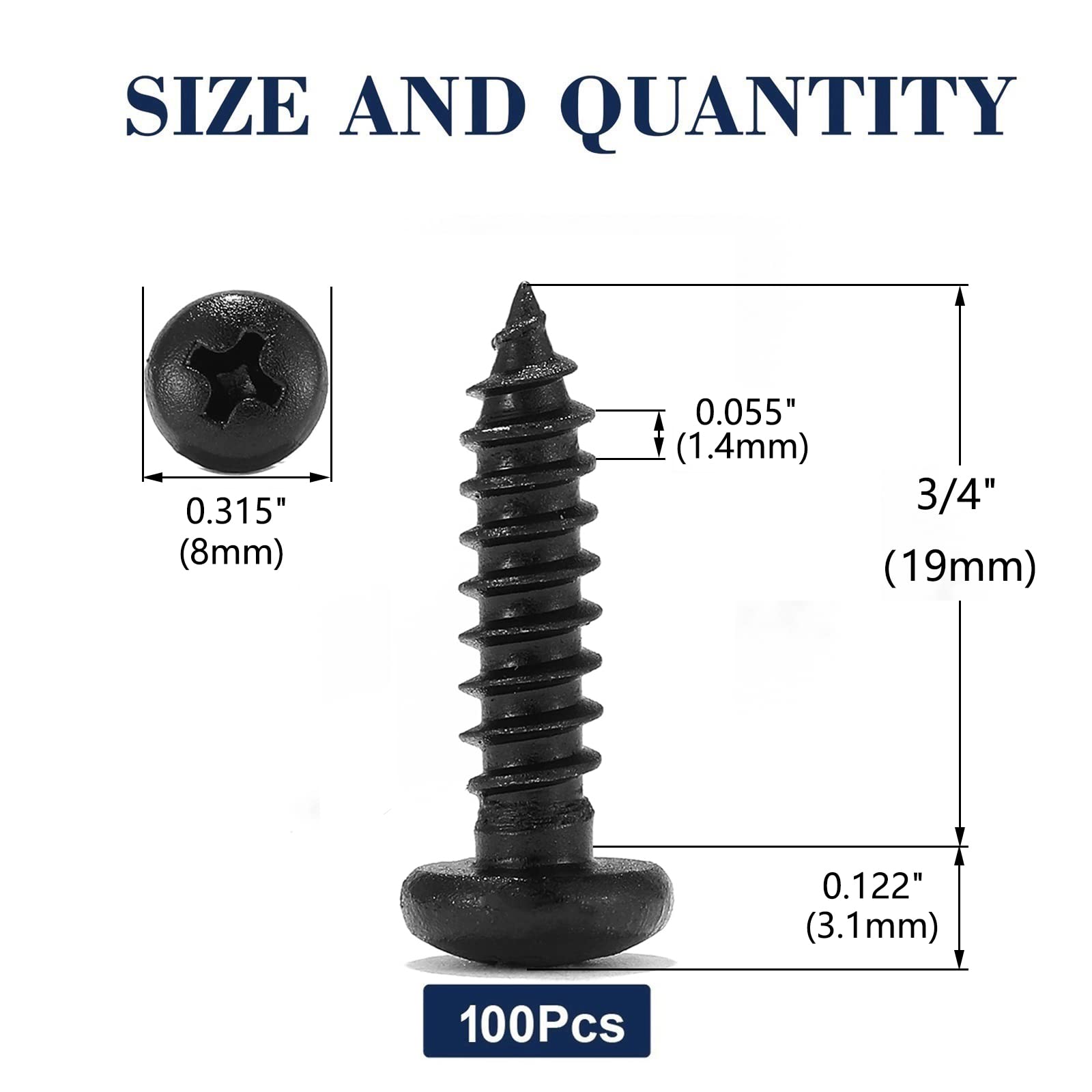 #8 x 3/4" Wood Screw 100Pcs 18-8 (304) Stainless Steel Pan Head Fast Self Tapping Drywall Screws Black Oxide by SG TZH