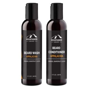 mountaineer brand basic beard bundle | beard wash and conditioner for men | beard shampoo / beard conditioner set | citrus & spice scent | 2 count 8oz