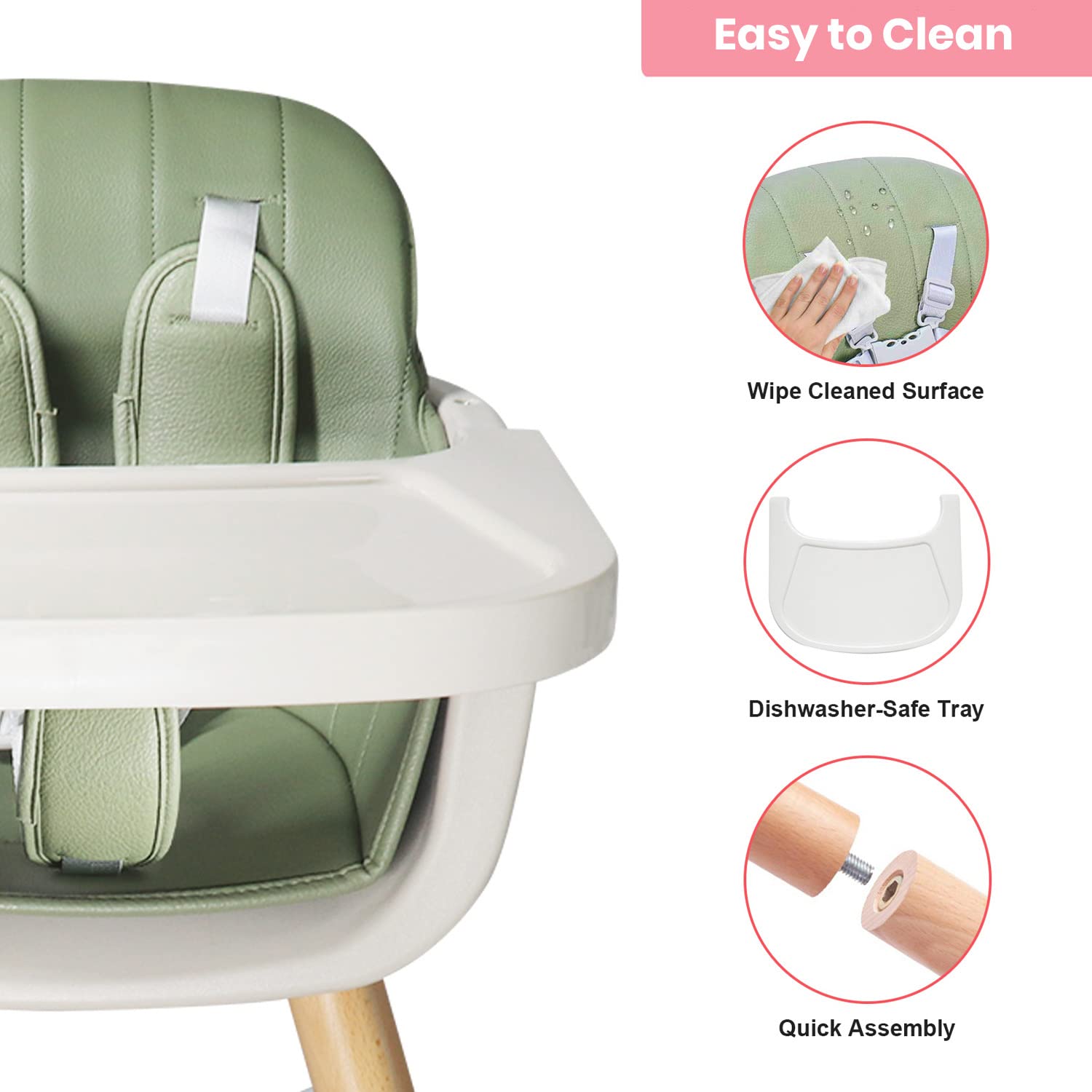 Foho Baby High Chair, Perfect 3 in 1 Convertible Wooden High Chair with Cushion, Removable Tray, and Adjustable Legs for Baby & Toddler (Green)