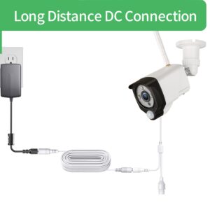 Security-01 33FT 10M DC 12V Power Extension Cable for CCTV Security Camera DVR Standalone, DC Extension Cord 5.5mm x 2.1mm,White