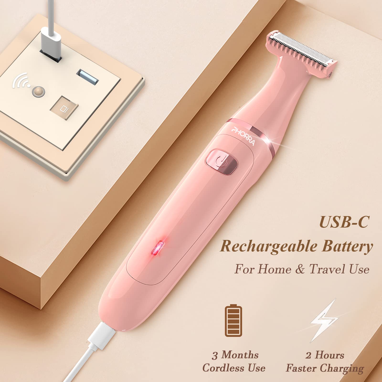 Electric Razor for Women Legs Bikini - Rechargeable Lady’s Shaver and Trimmer with Unique One Ultra-Thin Blade Design, Quickly Remove Hair in One Pass